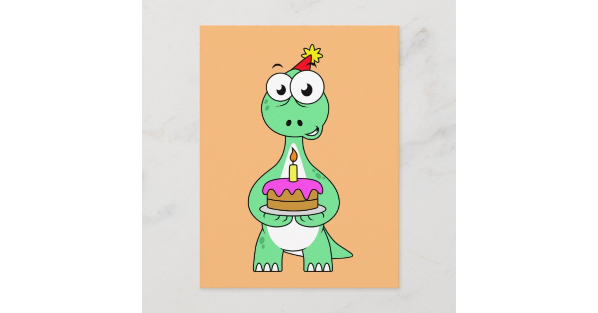 Illustration Of A Brontosaurus With Birthday Cake. Postcard | Zazzle