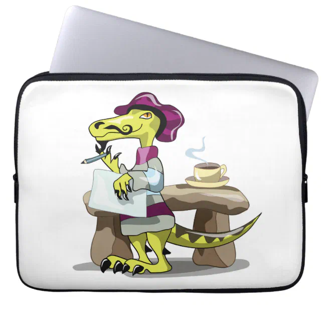 Illustration Of A Cartoon Raptor Poet Thinking. Laptop Sleeve | Zazzle