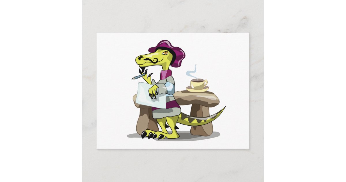Illustration Of A Cartoon Raptor Poet Thinking. Postcard | Zazzle