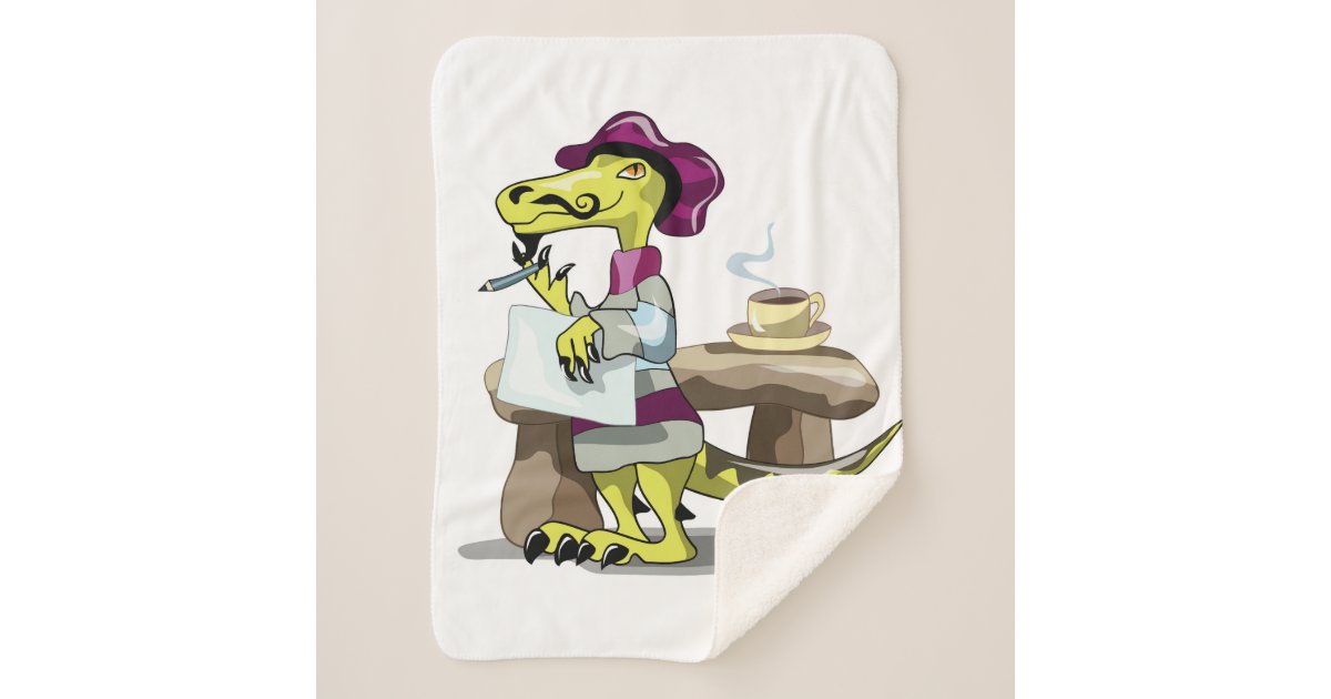 Illustration Of A Cartoon Raptor Poet Thinking. Sherpa Blanket | Zazzle