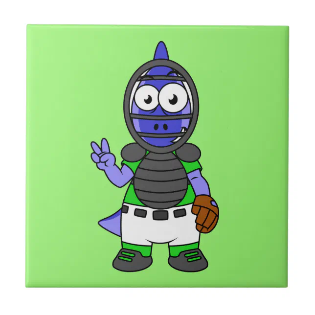 Illustration Of A Parasaurolophus Baseball Catcher Ceramic Tile | Zazzle