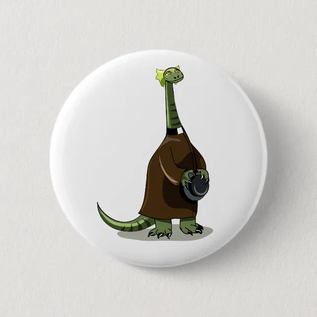 Illustration Of A Plateosaurus Dressed As A Priest Button | Zazzle