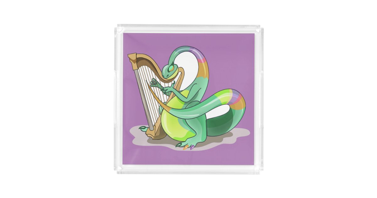 Illustration Of A Plateosaurus Playing The Harp. Acrylic Tray | Zazzle