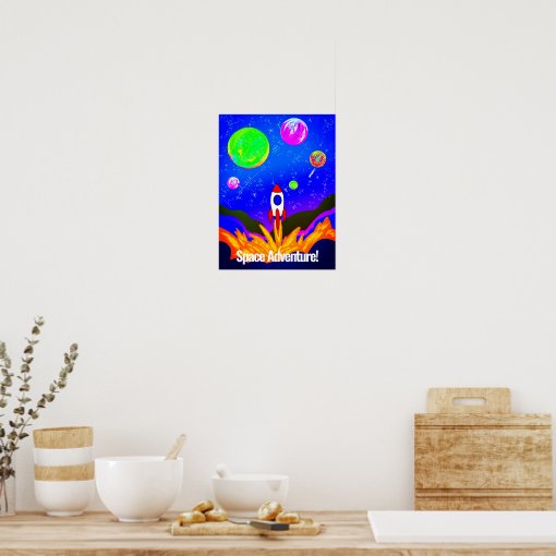 Illustration of a rocket flying into space. poster | Zazzle