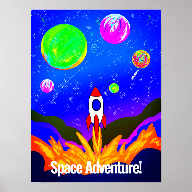 Illustration of a rocket flying into space. poster | Zazzle