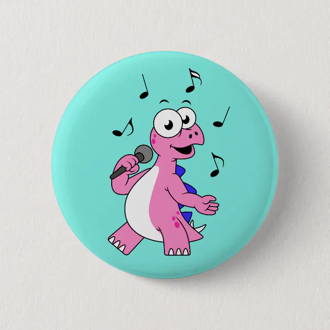 Illustration Of A Singing Stegosaurus. Button | Zazzle