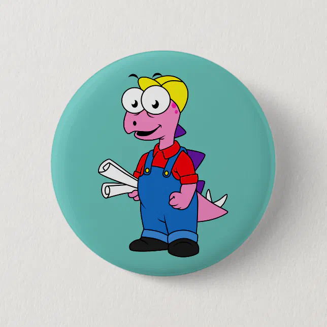 Illustration Of A Stegosaurus Construction Worker. Button | Zazzle