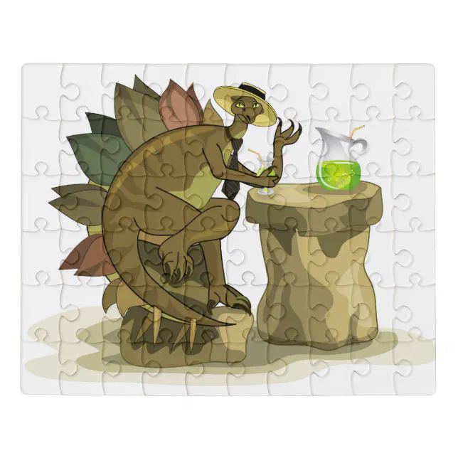 Illustration Of A Stegosaurus Drinking A Beverage. Jigsaw Puzzle | Zazzle