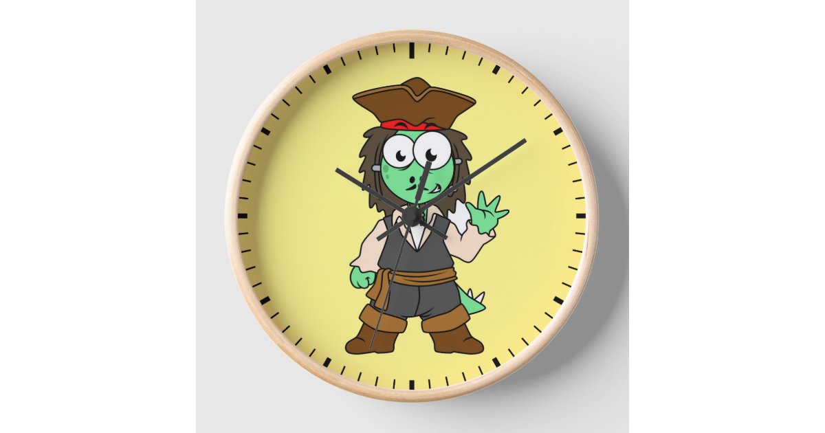 Illustration Of A Stegosaurus Pirate, Jack Sparrow Clock | Zazzle