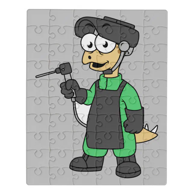 Illustration Of A Stegosaurus Welder. Jigsaw Puzzle | Zazzle