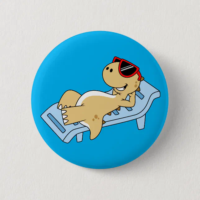 Illustration Of A Sunbathing Tyrannosaurus Rex. Button | Zazzle