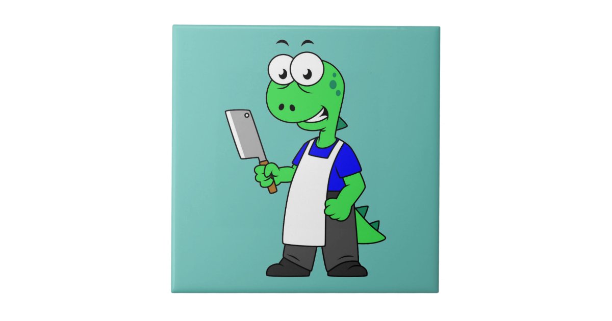 Illustration Of A Tyrannosaurus Rex Butcher. Ceramic Tile | Zazzle