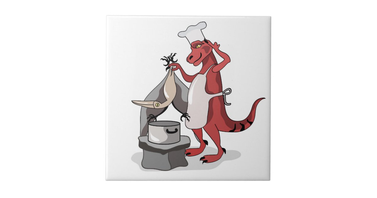 Illustration Of A Tyrannosaurus Rex Chef Cooking. Ceramic Tile | Zazzle