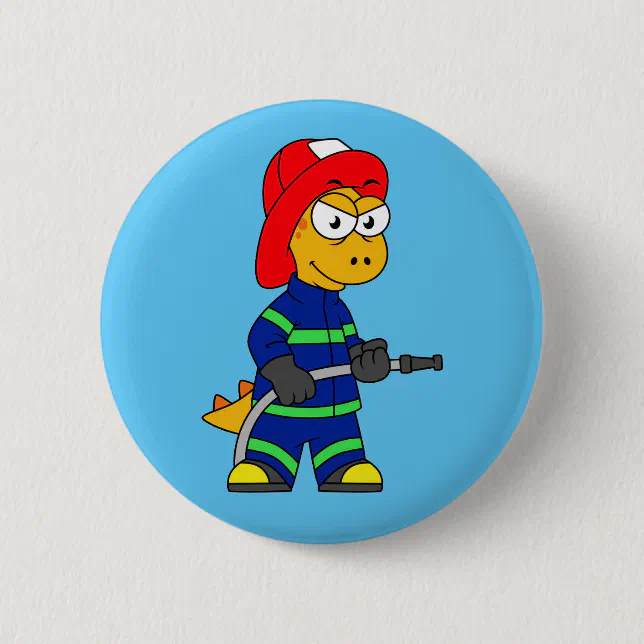 Illustration Of A Tyrannosaurus Rex Firefighter. Button | Zazzle