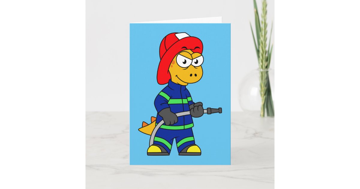 Illustration Of A Tyrannosaurus Rex Firefighter. Card | Zazzle