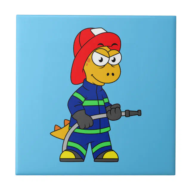 Illustration Of A Tyrannosaurus Rex Firefighter. Ceramic Tile | Zazzle