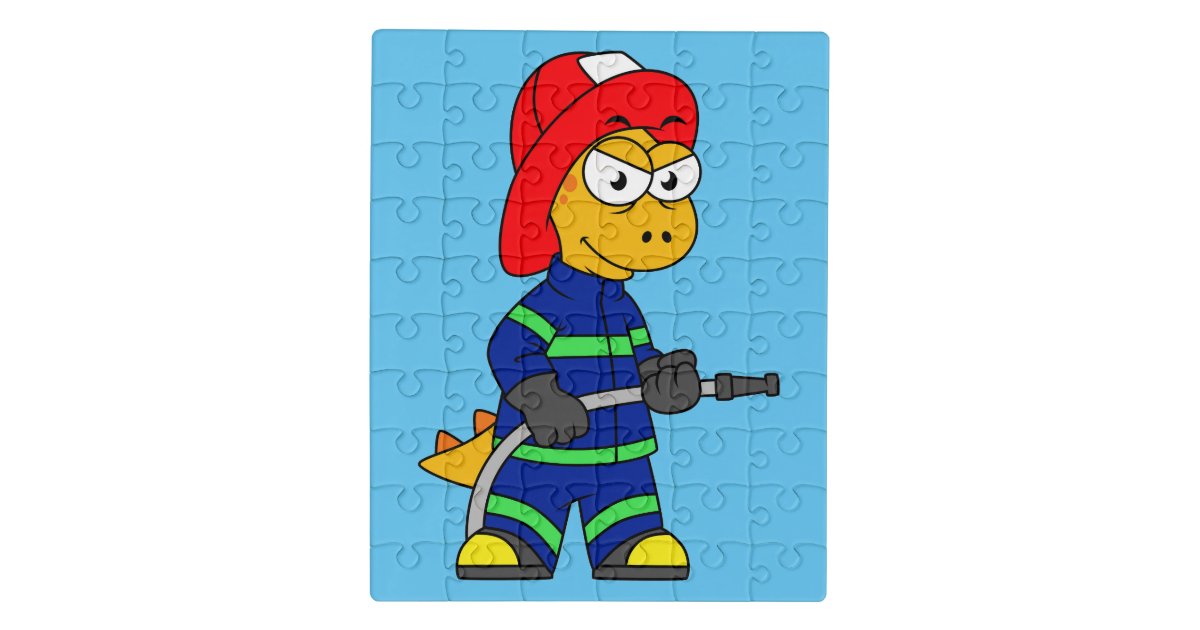 Illustration Of A Tyrannosaurus Rex Firefighter. Jigsaw Puzzle | Zazzle