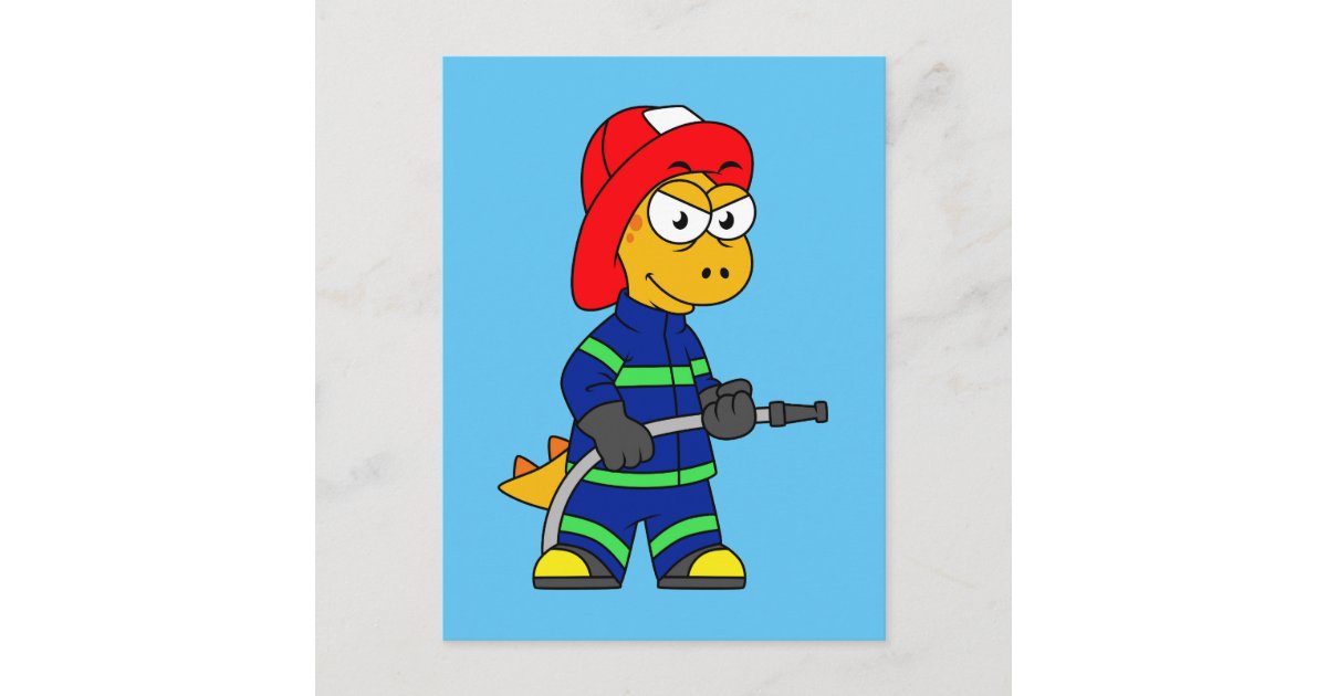 Illustration Of A Tyrannosaurus Rex Firefighter. Postcard | Zazzle