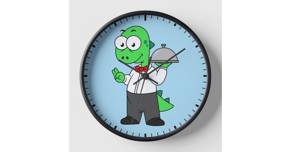 Illustration Of A Tyrannosaurus Rex Food Waiter. Clock | Zazzle