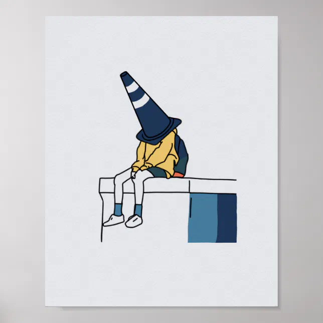 Illustration of a Woman Wearing a Traffic Cone Poster | Zazzle
