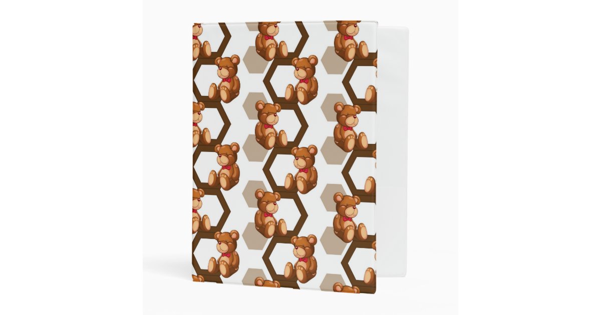 illustration of an array of teddy bear on white mini binder | Zazzle