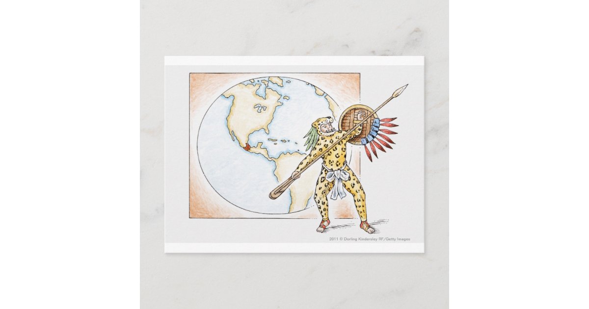 Illustration of Aztec Jaguar Warrior Postcard | Zazzle