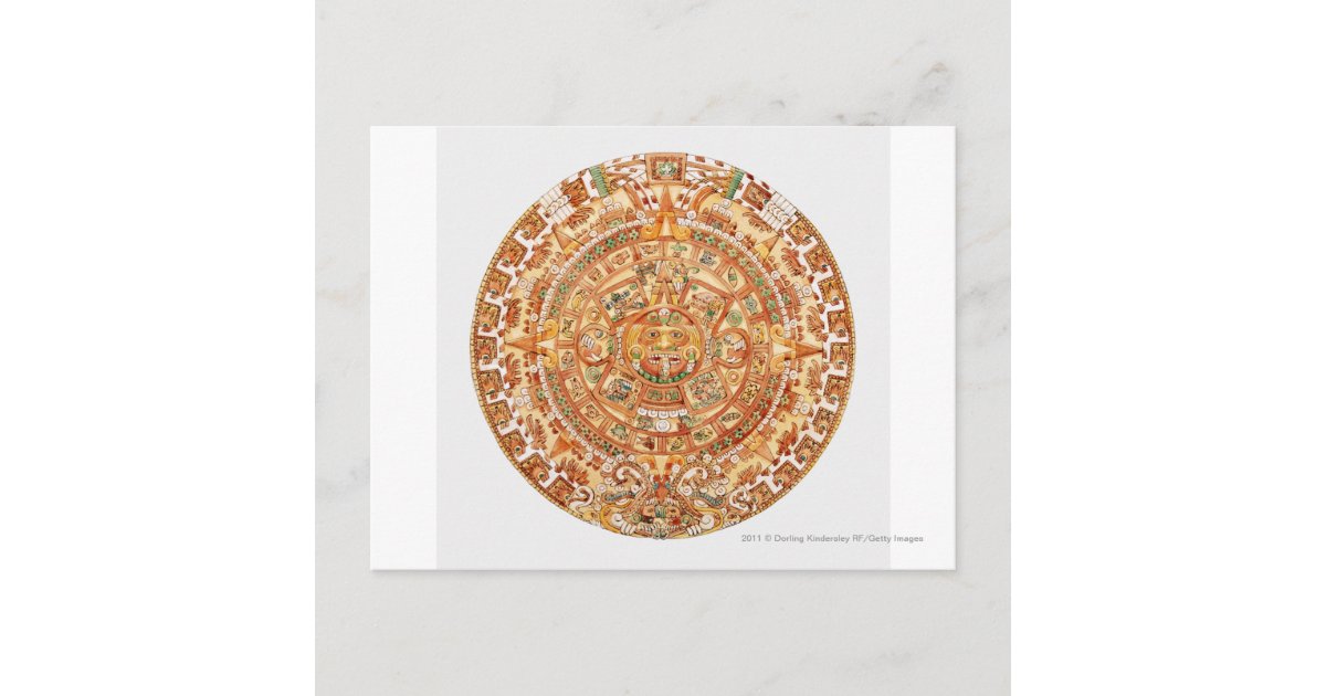 Illustration of Aztec sun stone Postcard | Zazzle