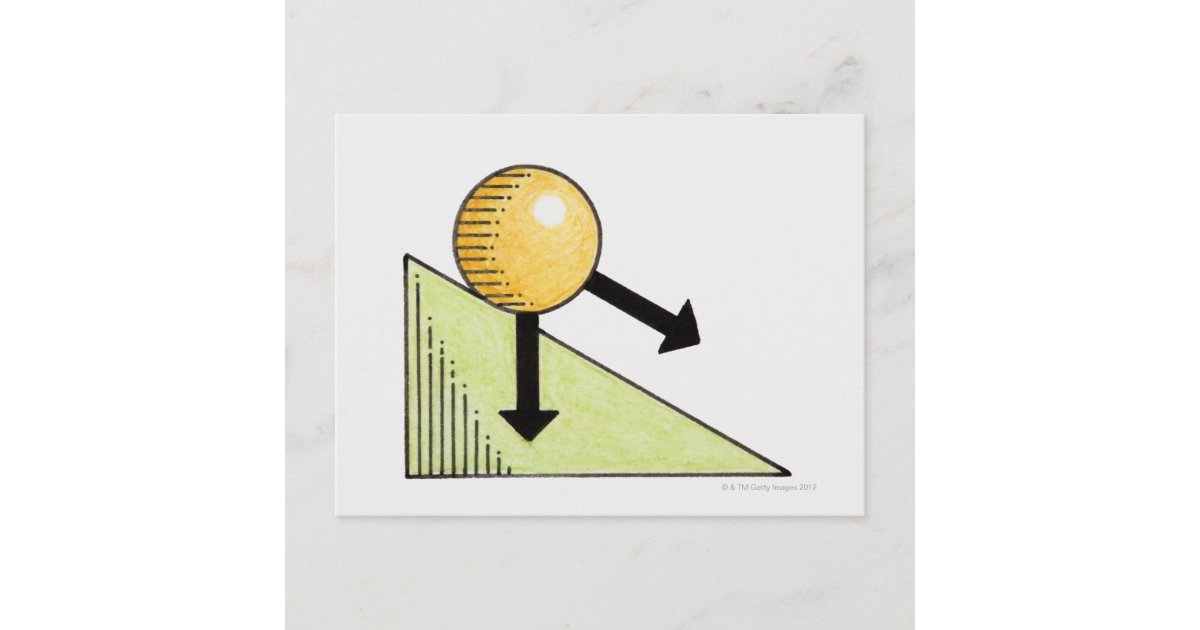 Illustration of ball moving down a slope, arrows postcard | Zazzle