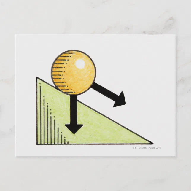 Illustration of ball moving down a slope, arrows postcard | Zazzle