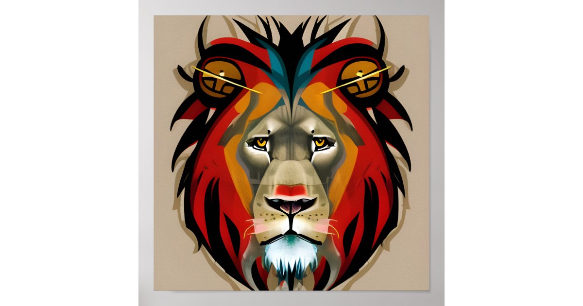Illustration of lion face poster | Zazzle