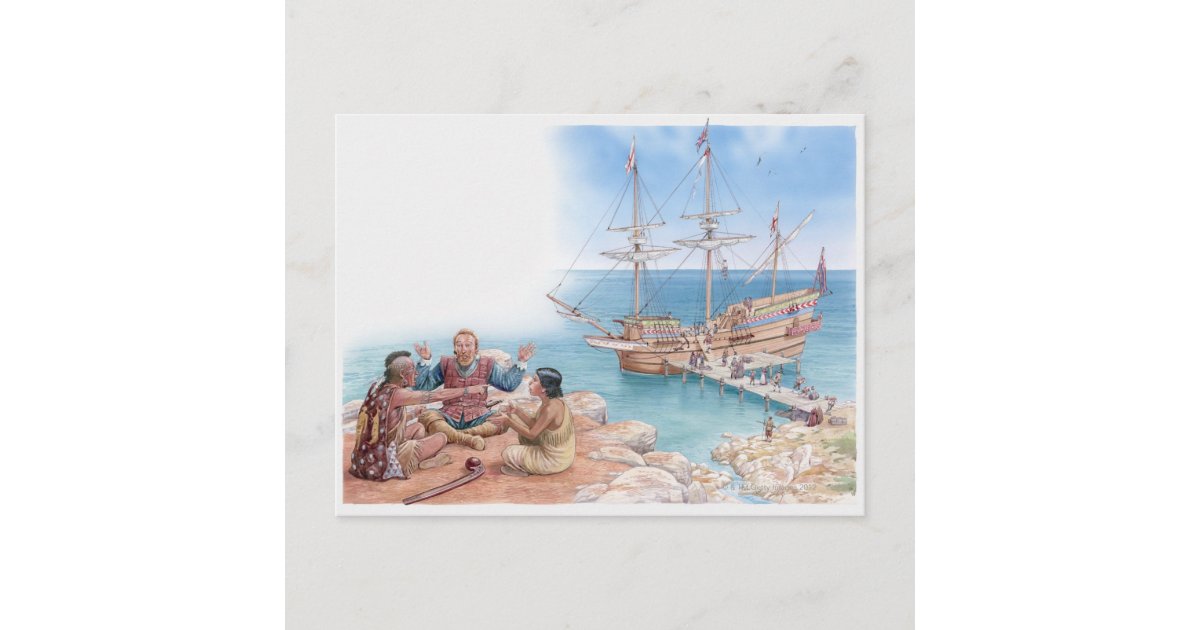 Illustration of Pocahontas and her father Postcard | Zazzle