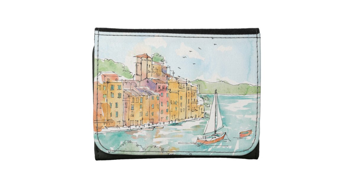 Illustration of Porofino Harbor With Sailboat Wallet | Zazzle