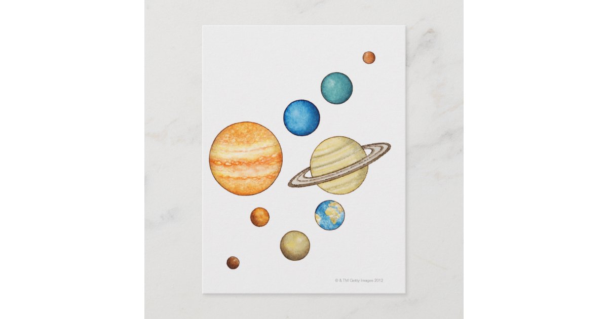 Illustration of the planets of the solar system postcard | Zazzle