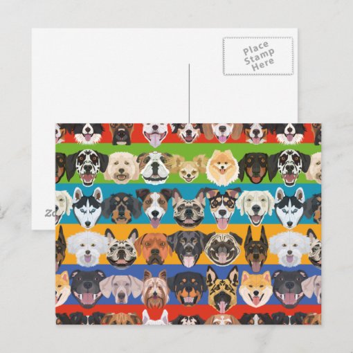 Illustration seamless pattern colorful dogs postcard | Zazzle