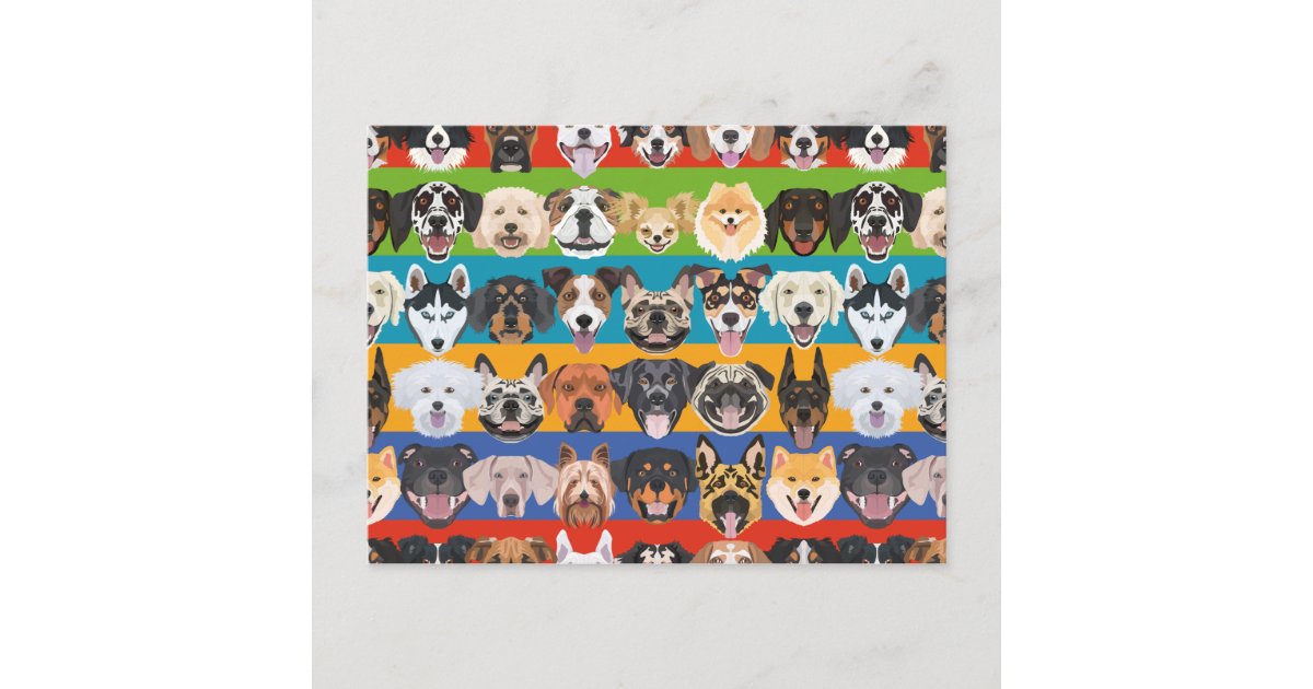 Illustration seamless pattern colorful dogs postcard | Zazzle