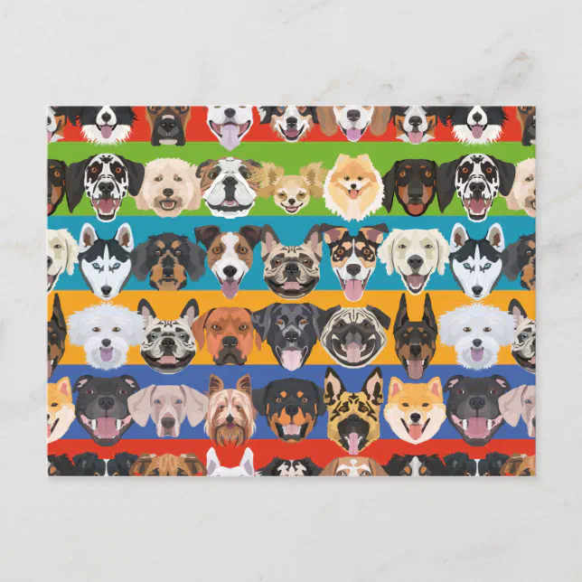 Illustration seamless pattern colorful dogs postcard | Zazzle