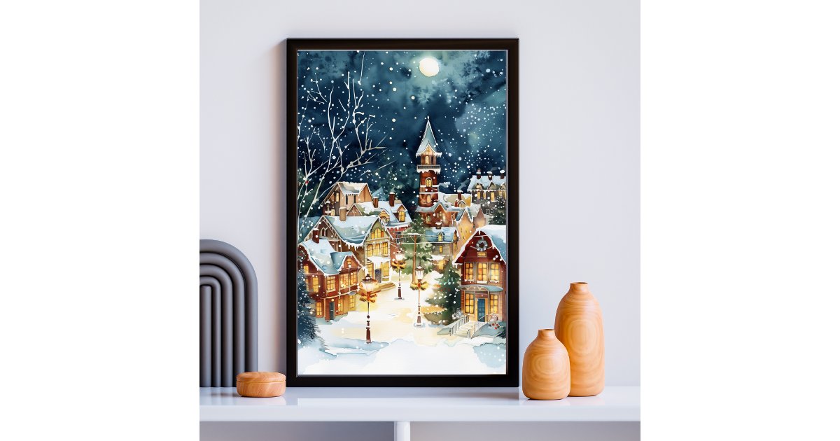Illustrative Christmas city in the snow Poster | Zazzle