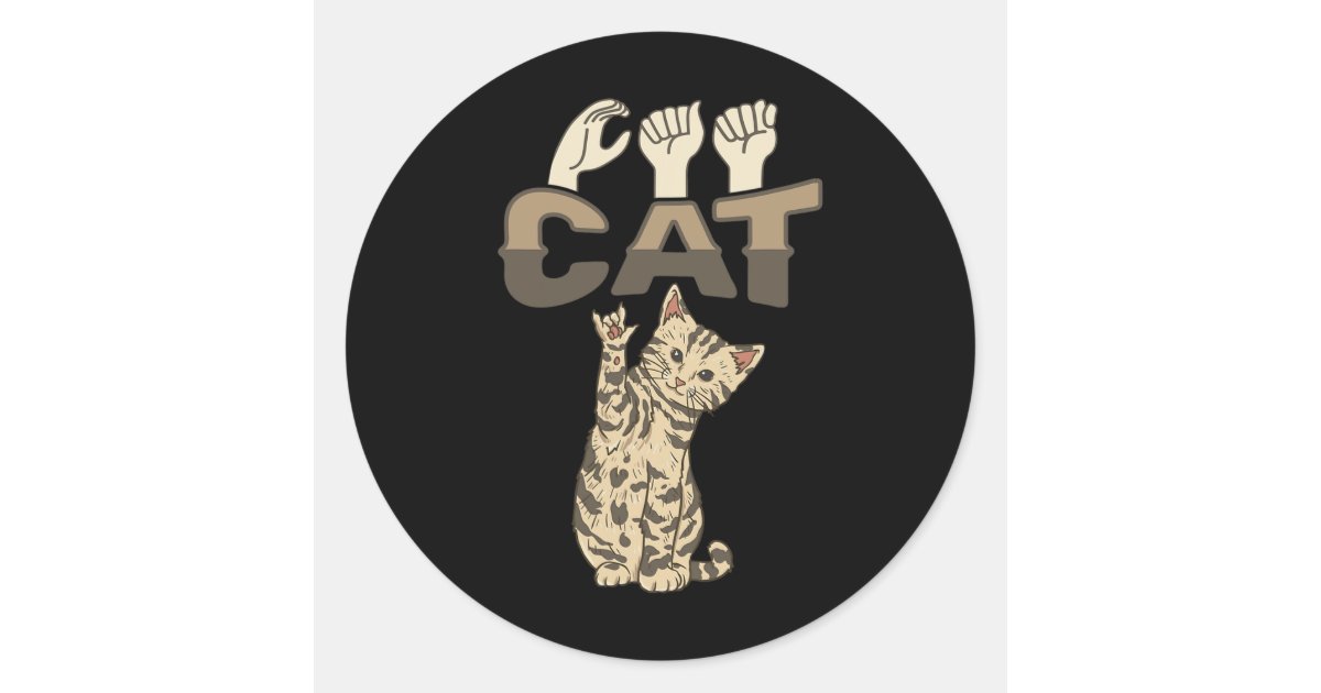 ILY Cat ASL Hand Gesture Deaf Hearing Loss Awarene Classic Round ...
