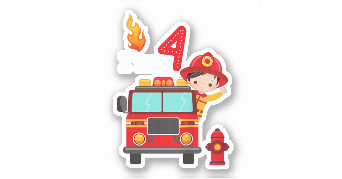 I'm 4th Birthday Boy Fire Engine Truck Toddler Fir Sticker | Zazzle