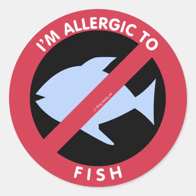 I'm Allergic To Fish Food Allergy Symbol Kids Classic Round Sticker ...