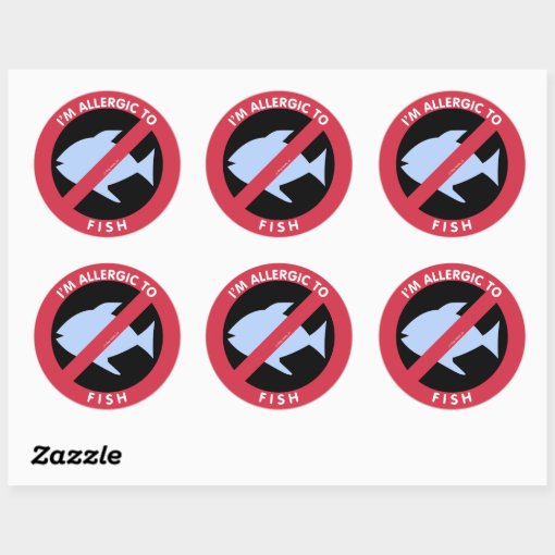 I'm Allergic To Fish Food Allergy Symbol Kids Classic Round Sticker ...