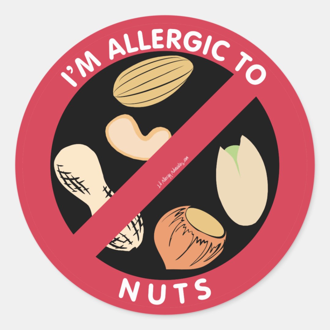 I'm Allergic To Nuts Food Allergy Symbol Kids Classic Round Sticker ...
