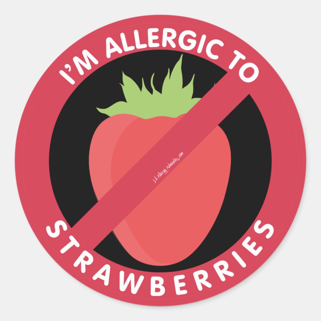 I'm Allergic To Strawberries Allergy Symbol Kids Classic Round Sticker ...
