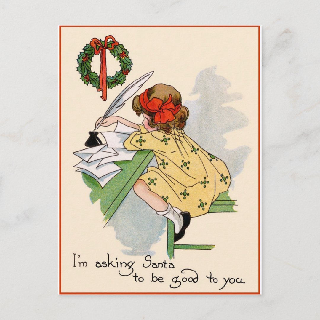"I'm asking Santa to be good to you" Vintage Holiday Postcard | Zazzle