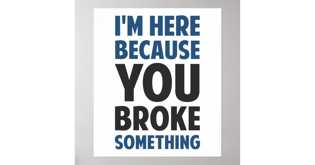Im Here Because You Broke Something Poster Zazzle