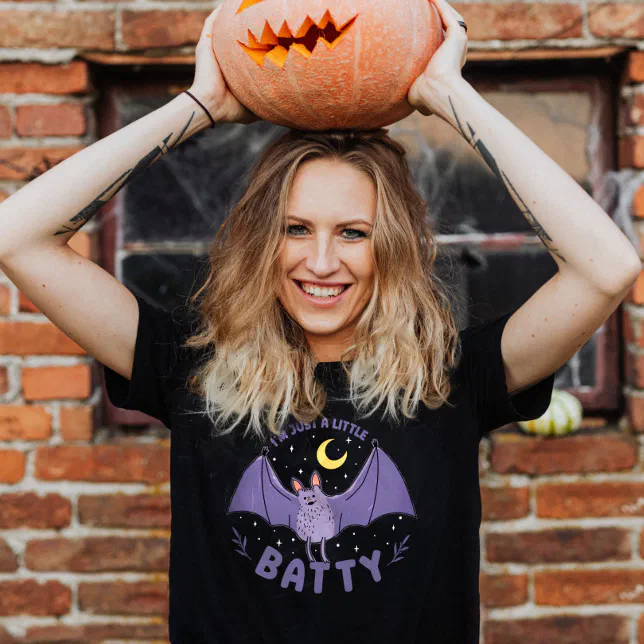 I'm Just A Little Batty Funny Halloween Bat Pun T-Shirt | Zazzle
