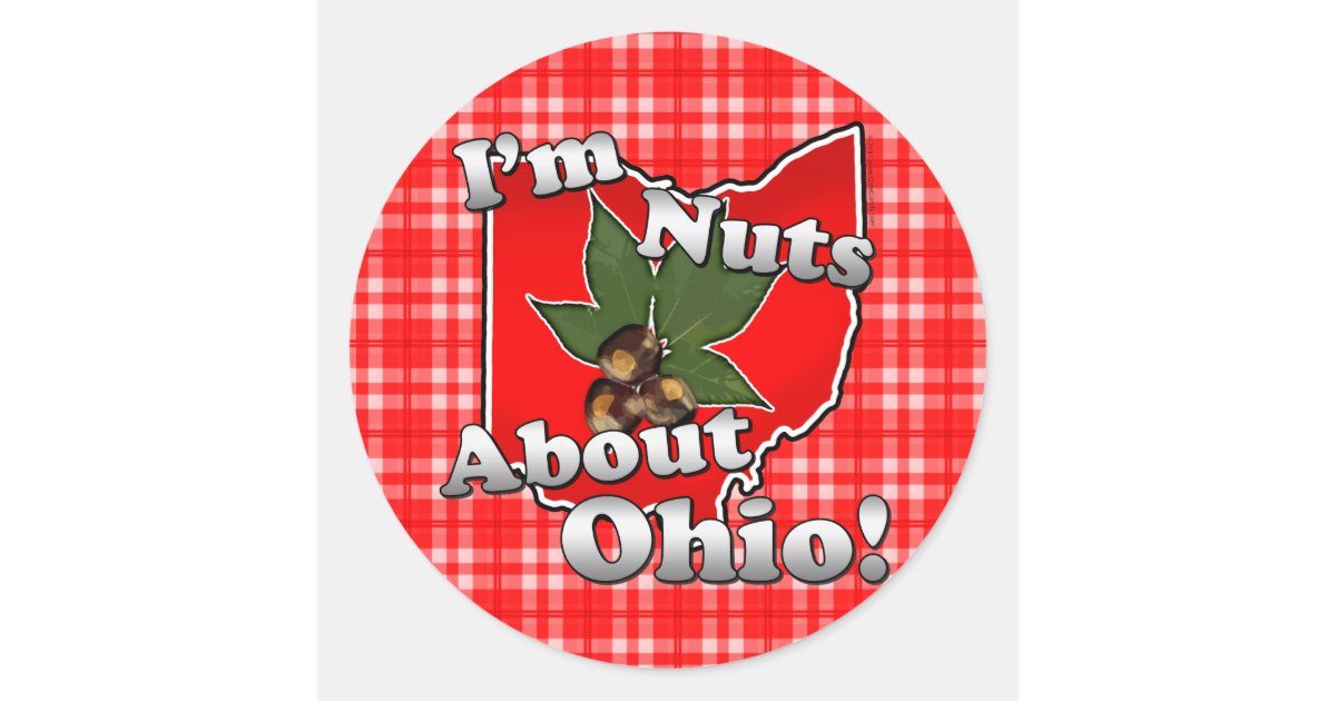 I'm Nuts About Ohio, Funny Red Buckeye Nut Classic Round Sticker | Zazzle