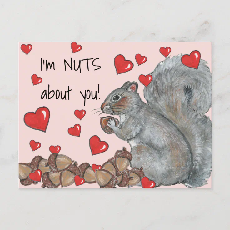 I'm Nuts About You Cute Squirrel, Hearts Valentine Holiday Postcard ...