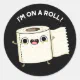 I'm On A Roll Funny Toilet Paper Pun Dark BG Classic Round Sticker | Zazzle