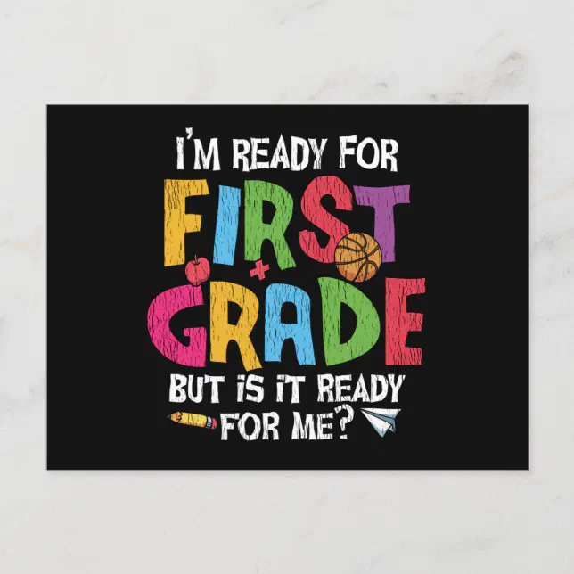 I'm Ready For First Grade School Teacher Kids Crew Postcard | Zazzle